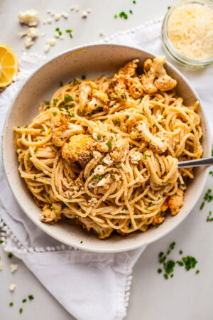 Cauliflower Feta Spaghetti - Happy Veggie Kitchen