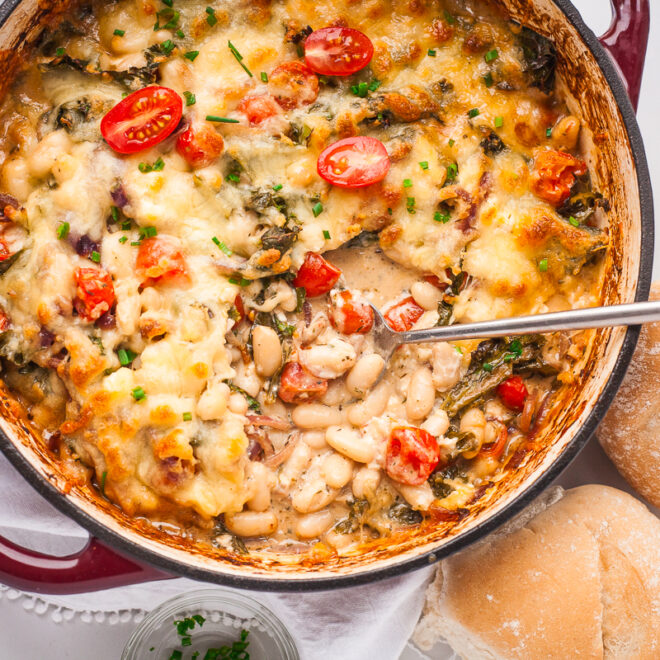 Cheesy White Bean Tomato Bake - Happy Veggie Kitchen