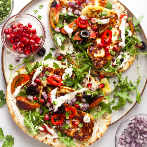 Hot Honey Halloumi Flatbreads - Happy Veggie Kitchen