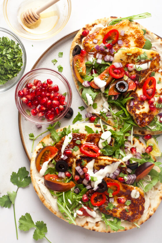 Hot Honey Halloumi Flatbreads - Happy Veggie Kitchen
