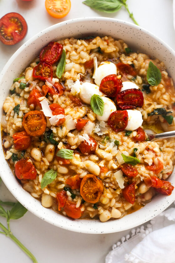 Roasted Tomato & White Bean Risotto - Happy Veggie Kitchen