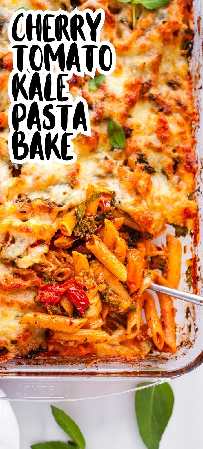 Cherry Tomato & Kale Pasta Bake - Happy Veggie Kitchen