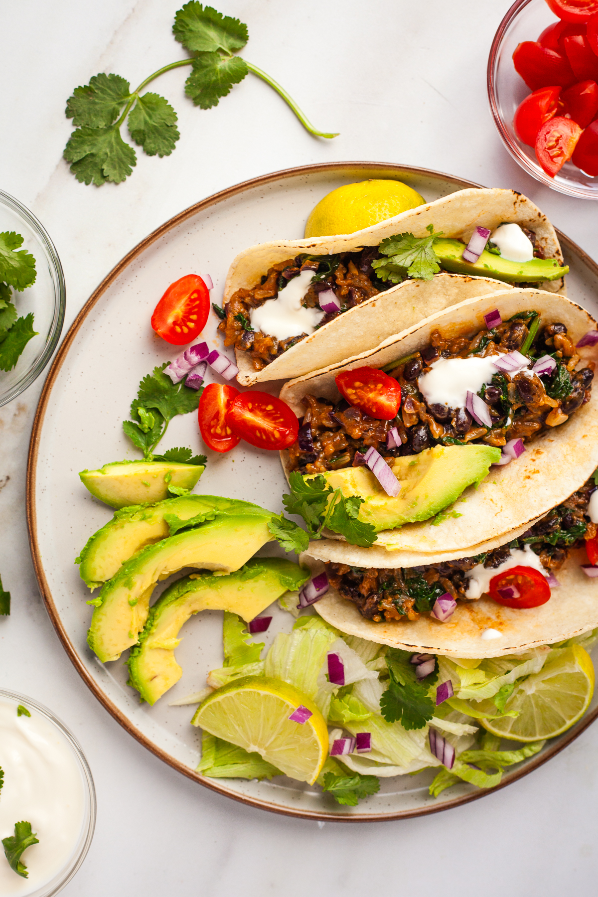 Cheesy Rice, Bean & Spinach Tacos - Happy Veggie Kitchen