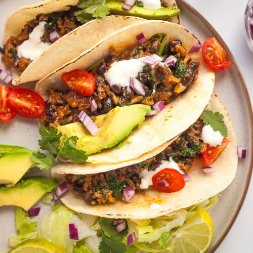 Cheesy Rice, Bean & Spinach Tacos - Happy Veggie Kitchen