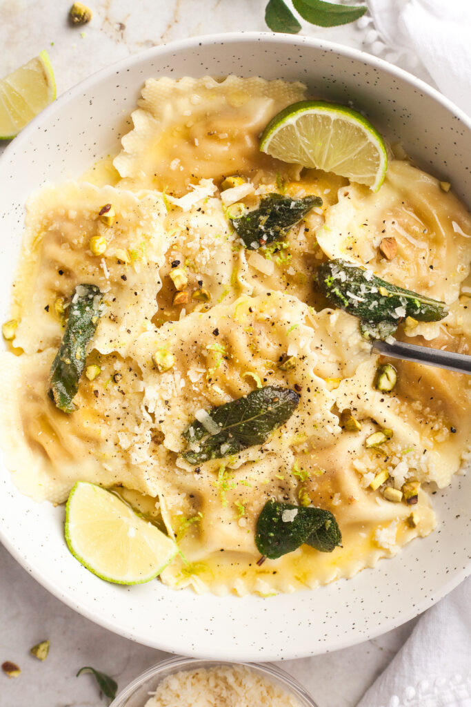 Butternut Ravioli with Lime Butter Sauce - Happy Veggie Kitchen