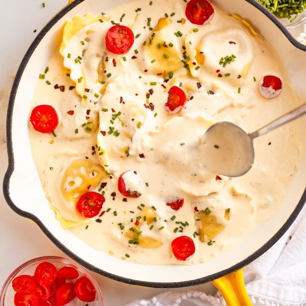Mushroom Ravioli with Smoky Cream Sauce - Happy Veggie Kitchen