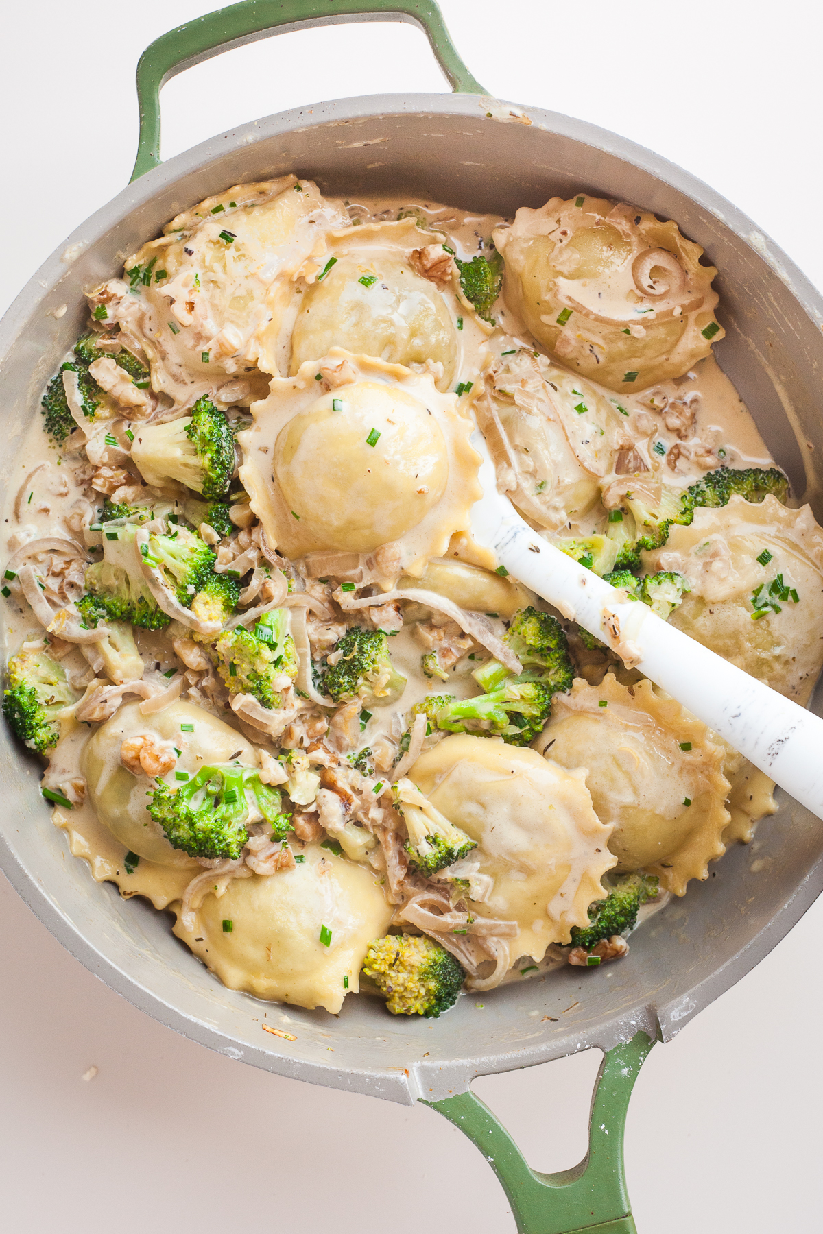 One Pot Broccoli Walnut Ravioli - Happy Veggie Kitchen
