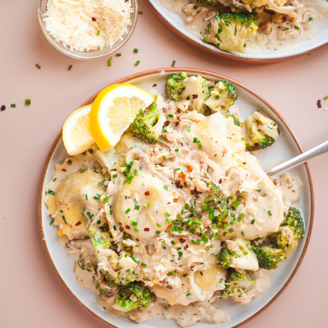 One Pot Broccoli Walnut Ravioli - Happy Veggie Kitchen