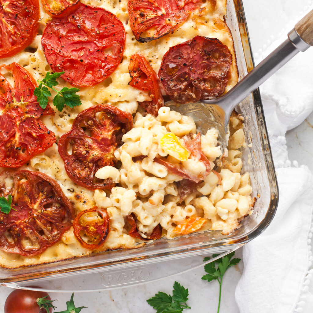 Baked Tomato Mac and Cheese - Happy Veggie Kitchen