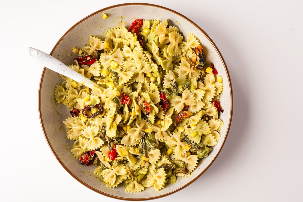 Summer Veggie Bow Tie Pasta Salad - Happy Veggie Kitchen
