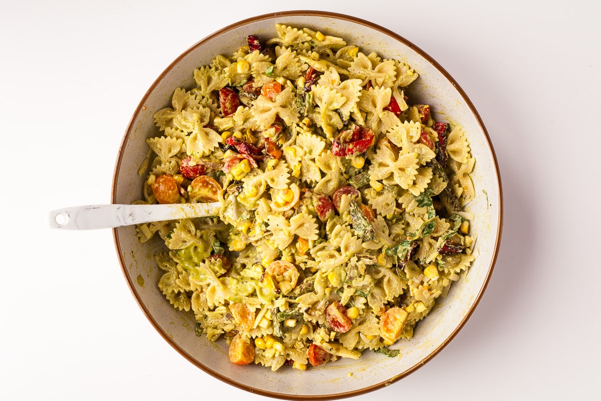 Summer Veggie Bow Tie Pasta Salad - Happy Veggie Kitchen