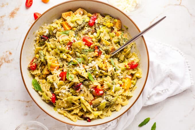 Summer Veggie Bow Tie Pasta Salad - Happy Veggie Kitchen