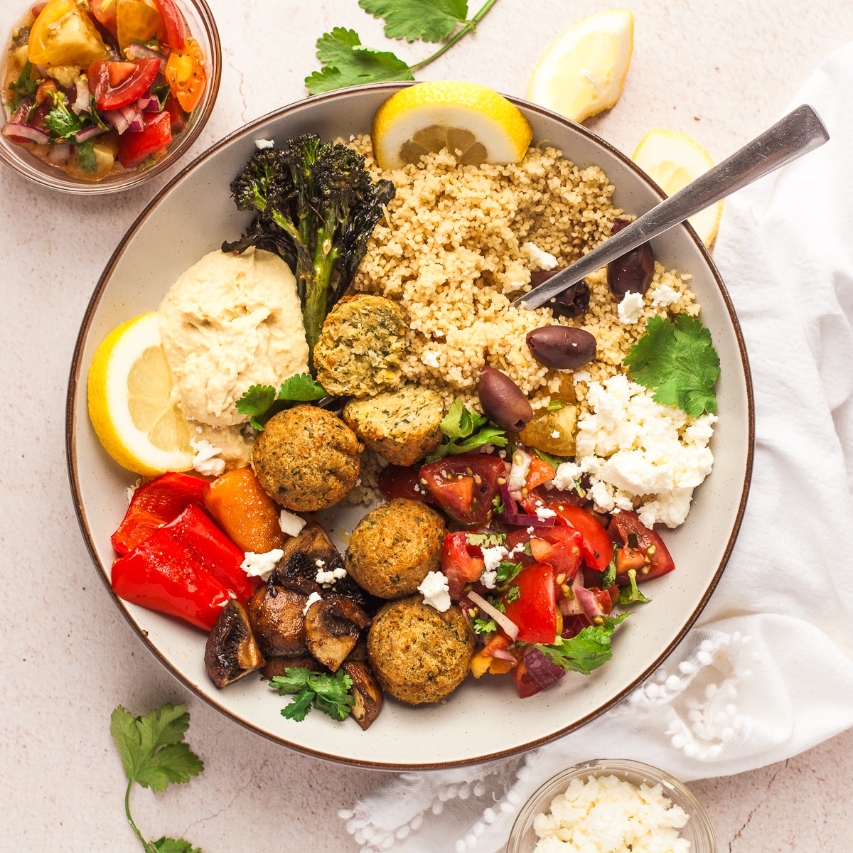 Falafel Bowls with Roasted Veggies & Couscous - Happy Veggie Kitchen