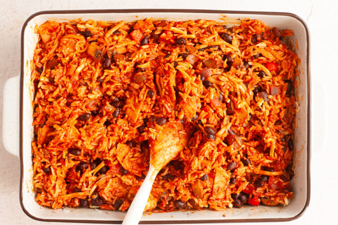 Cheesy Rice & Refried Bean Casserole - Happy Veggie Kitchen