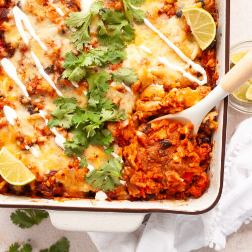 Cheesy Rice & Refried Bean Casserole - Happy Veggie Kitchen