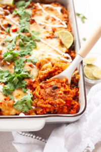 Cheesy Rice & Refried Bean Casserole - Happy Veggie Kitchen