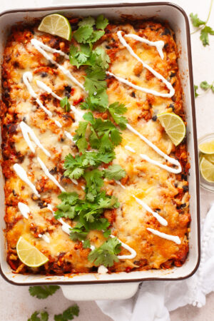 Cheesy Rice & Refried Bean Casserole - Happy Veggie Kitchen