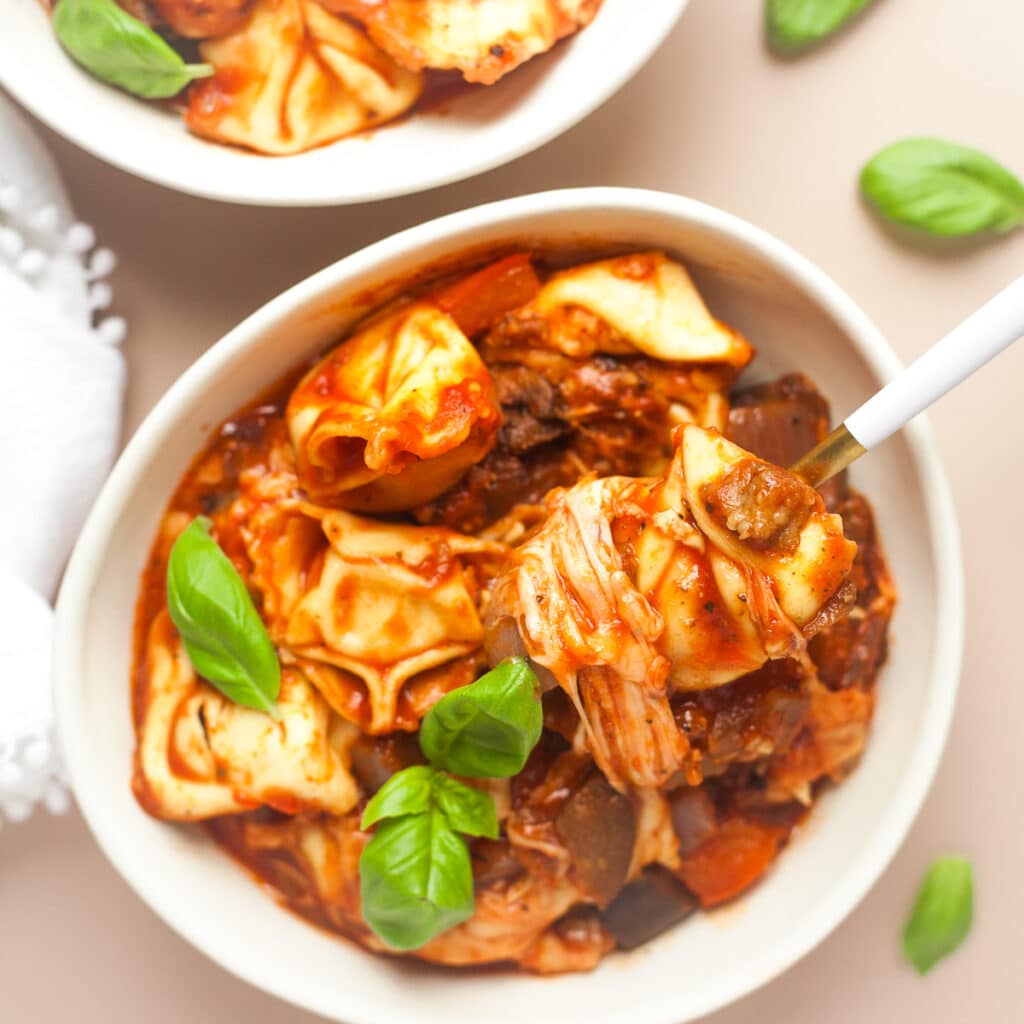 Slow Cooker Veggie Tortellini Bake - Happy Veggie Kitchen