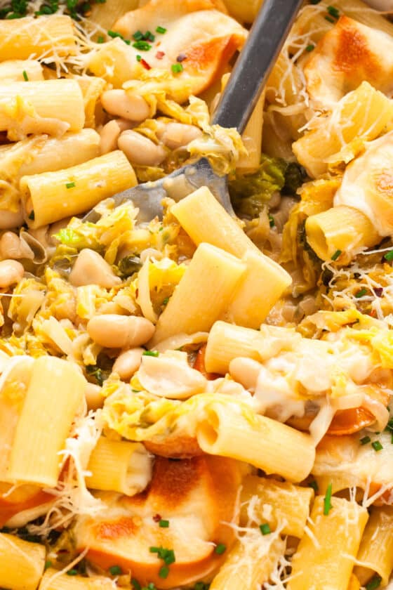 Caramelized Cabbage & White Bean Pasta Bake - Happy Veggie Kitchen